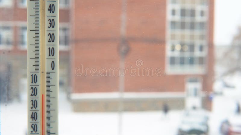 Thermometer with a Negative Temperature Outside the Window. Stock Video ...