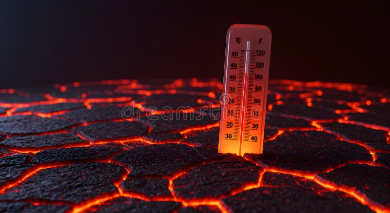 Extreme Heat Concept: Thermometer in Lava Field Showing High ...