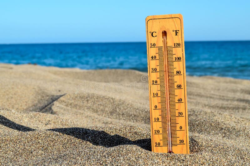 Thermometer on the Sand Beach Stock Image - Image of concept ...