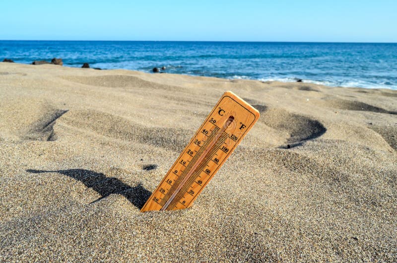 Thermometer On The Sand Beach Stock Image - Image of thermometer, relax ...