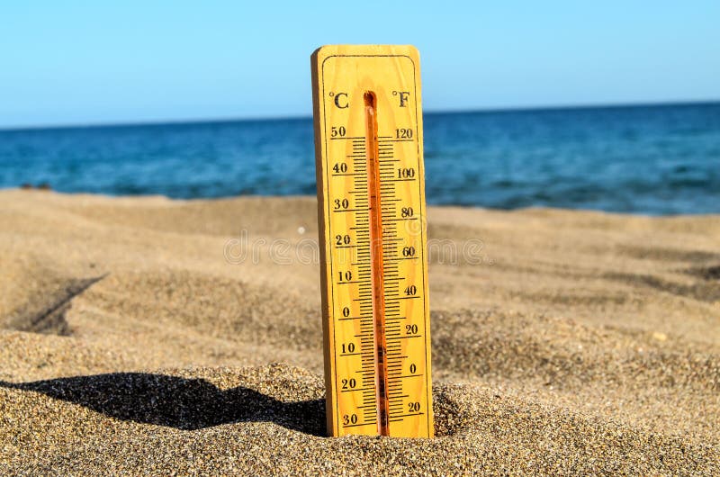Thermometer on the Sand Beach Stock Image - Image of concept ...