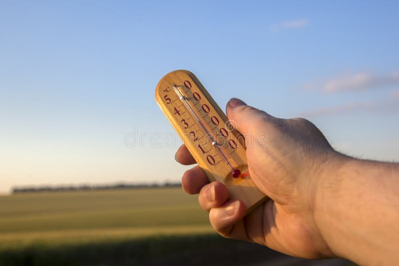 Thermometer Showing Air Temperature during Hot Summer Season Stock ...