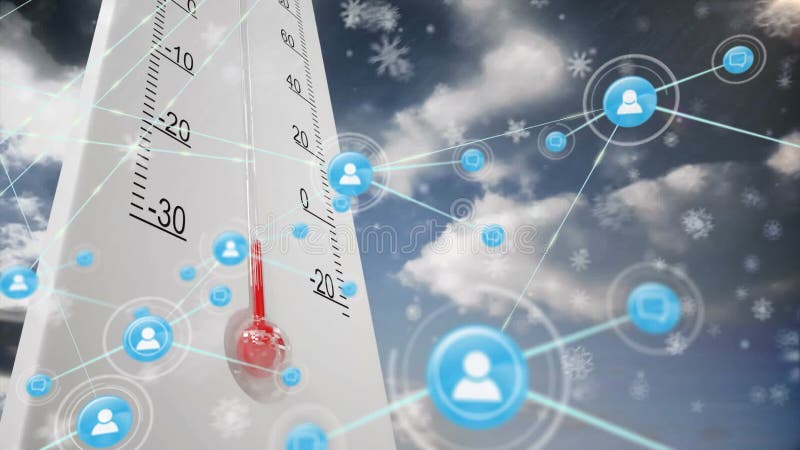 Thermometer Showing Cold Temperature with Network Connections and Data ...