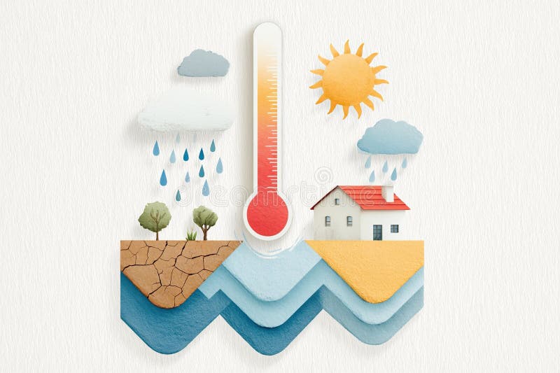 Thermometer Showing Increasing Temperatures Causing Drought and Floods ...