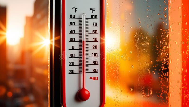 The Thermometer Shows High Temperature, Everything Around is Burning ...