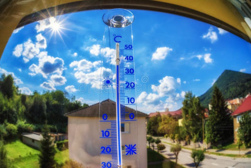 Thermometer Shows High Temperature Stock Image - Image of clouds ...