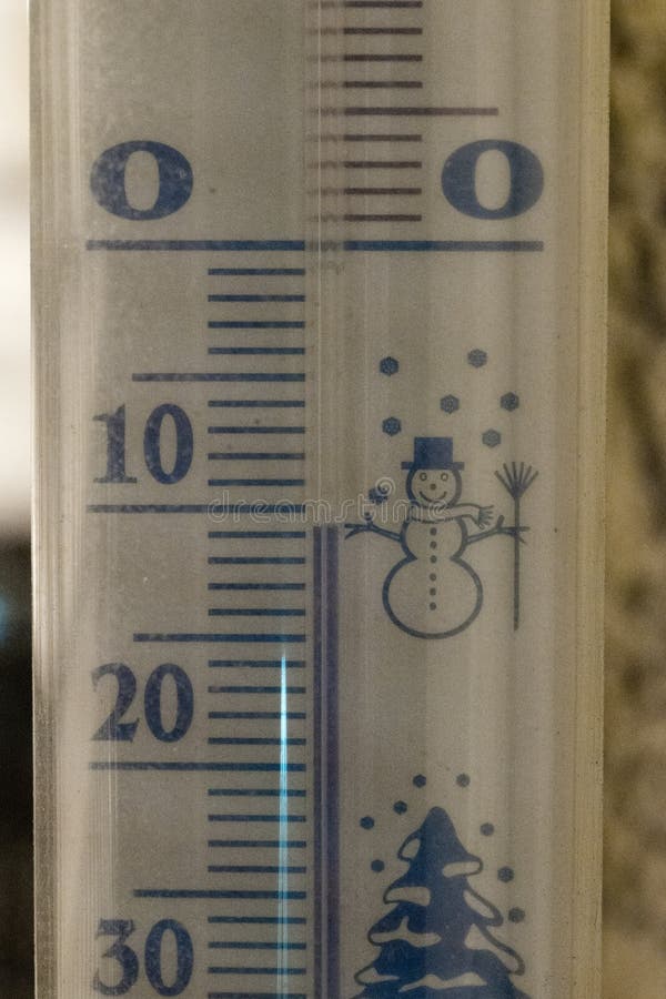 Thermometer Snow Showing Sub-zero Temperature 11 Degree at Night Stock ...