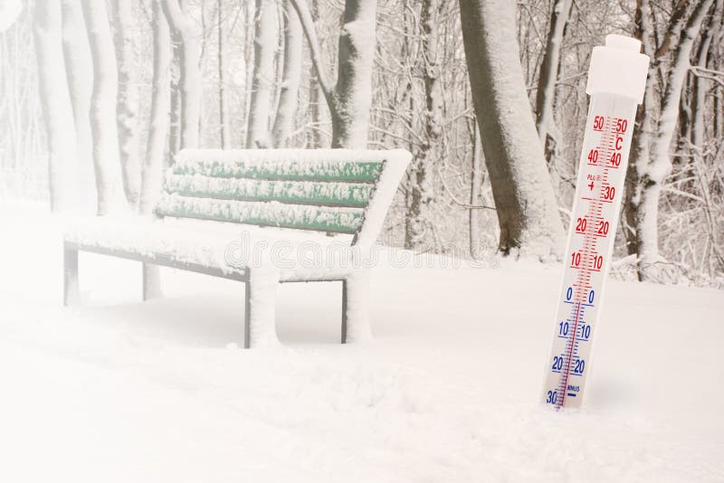 Thermometer on Snow Shows Low Temperatures - Zero. Low Temperatures in ...