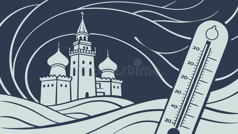 Thermometer in Snowy Landscape with Building, Vector Design Generative ...