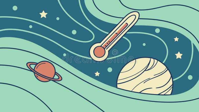 Thermometer and Striped Planet in Space Vector Illustration, Celestial ...