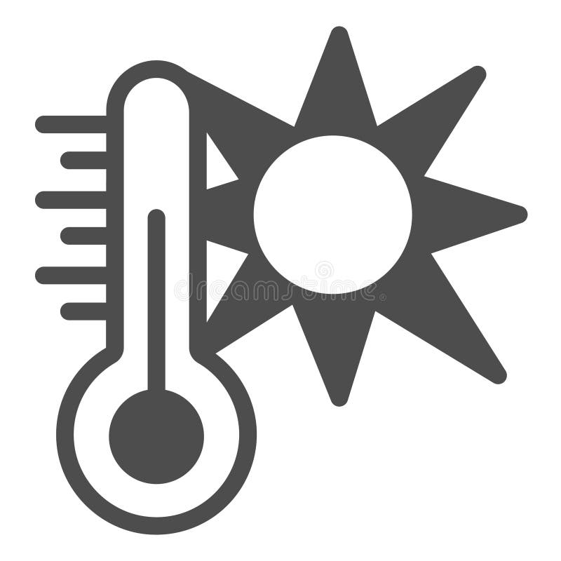 Thermometer and Sun Light Rays Solid Icon, Climate Change Concept ...