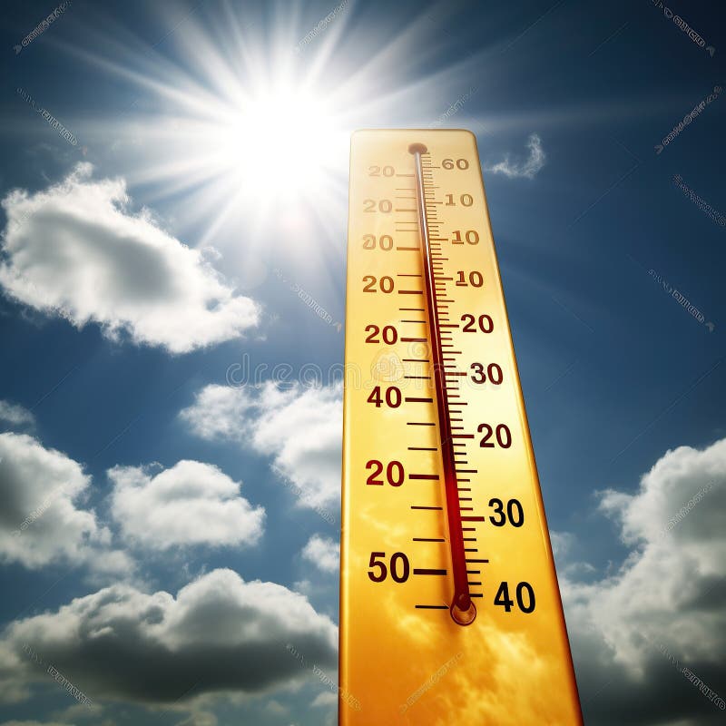 Thermometer with Sun Shining in Summer Show Increase Temperature ...