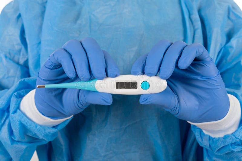 Thermometer in Surgeon`s Hands Stock Photo - Image of 2019ncov, close ...