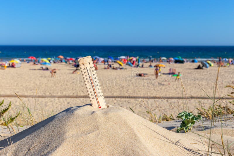 Thermometer for the Temperature on the Beach, in the Summer in the Heat ...