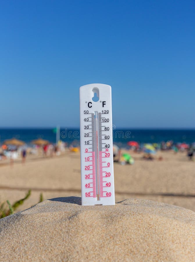 Thermometer for the Temperature on the Beach, in the Summer in the Heat ...