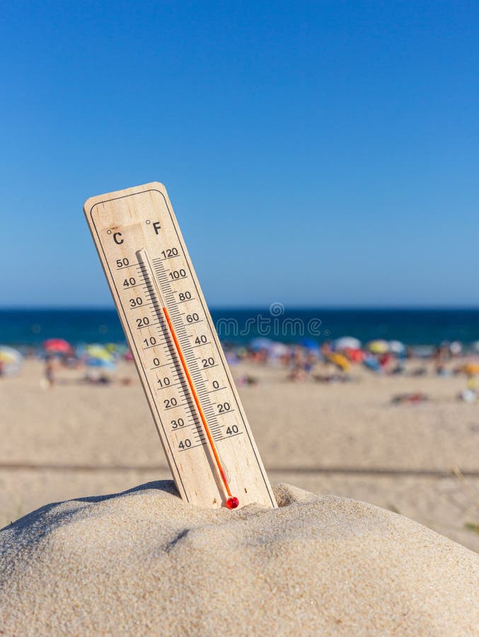 Thermometer for the Temperature on the Beach, in the Summer in the Heat ...