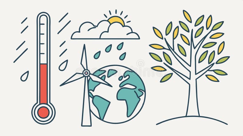 Thermometer and Tree, Climate Change and Environmental Indicator Vector ...