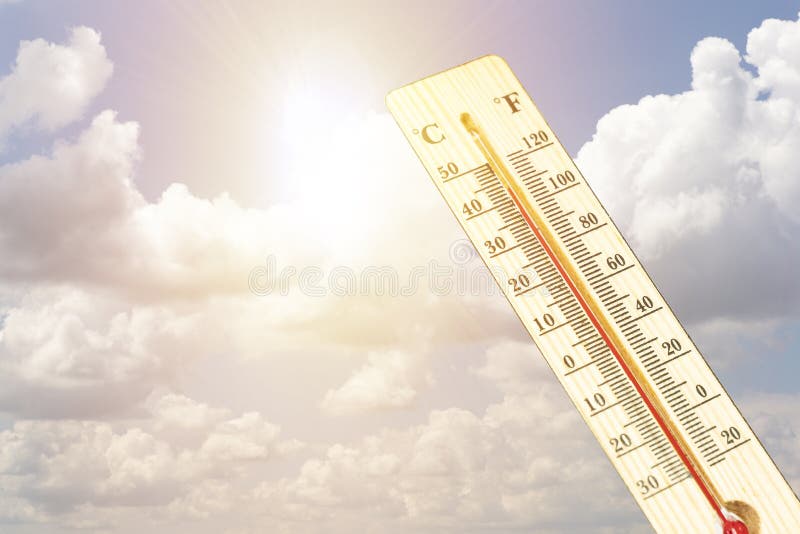 Heat Wave Of Extreme Sun And Sky Background. Hot Weather With Global ...