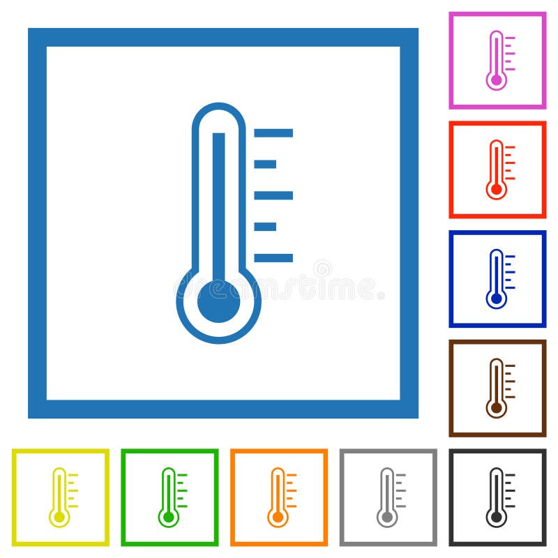 Thermometer Warm Temperature Flat Framed Icons Stock Vector ...