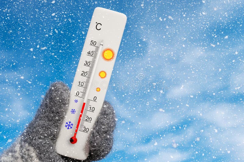 White Celsius Scale Thermometer in Hand. Ambient Temperature Minus 4 ...