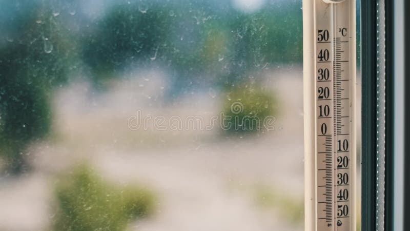 Thermometer on Window, Temperature Over 40 Degrees Stock Footage ...