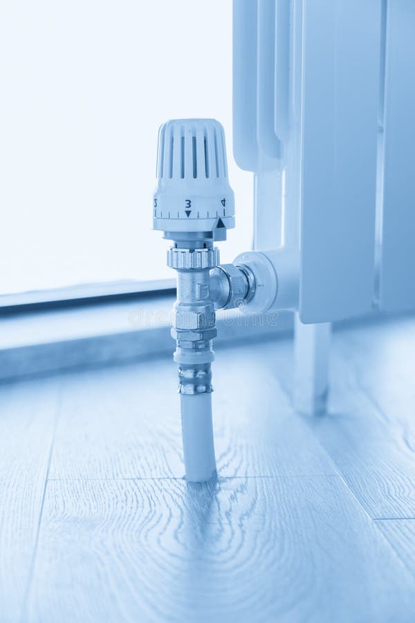 Thermostat Valve on White Radiator Close Up Stock Image - Image of ...