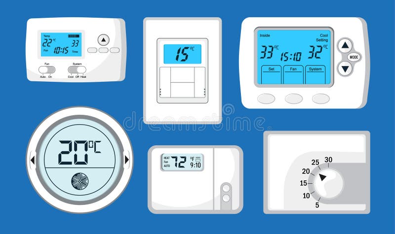 Thermostat Vector Set. Controller with Screen for Floor, House Heating, Fan. Climate Control ...