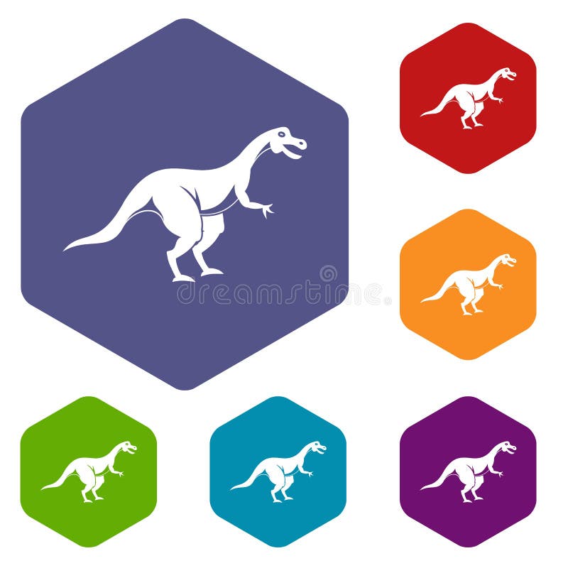 Theropod Dinosaur Icons Set Hexagon Stock Vector - Illustration of ...