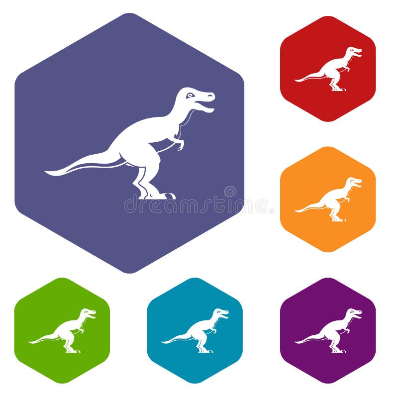 Theropod Dinosaur Icons Set Hexagon Stock Vector - Illustration of fear ...