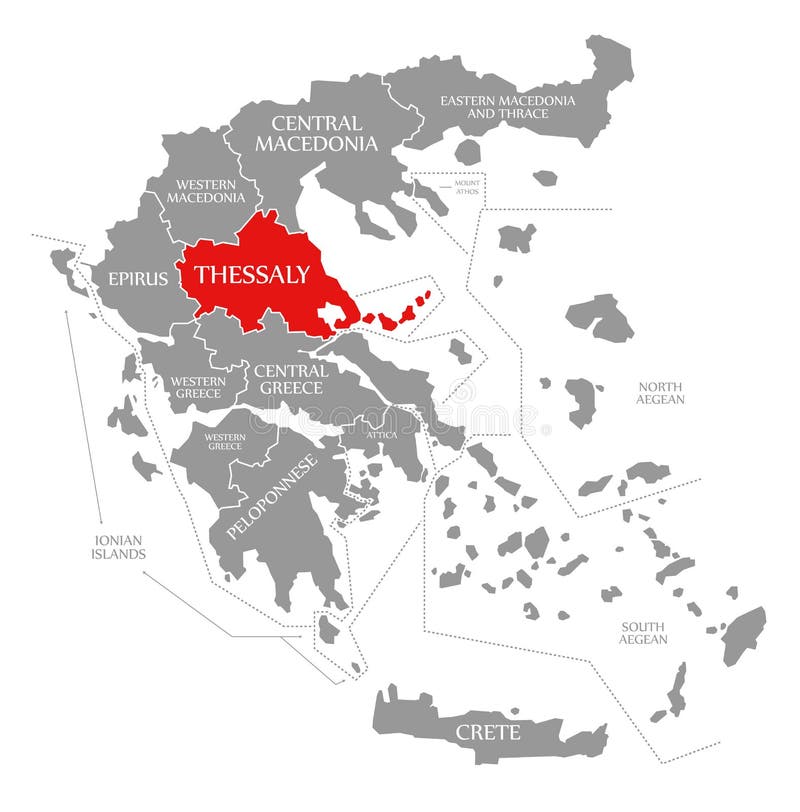 Thessaly Red Highlighted in Map of Greece Stock Illustration ...