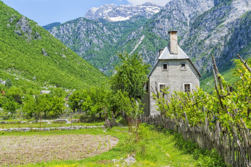 Thethi village, Albania stock image. Image of park, alps - 316440611