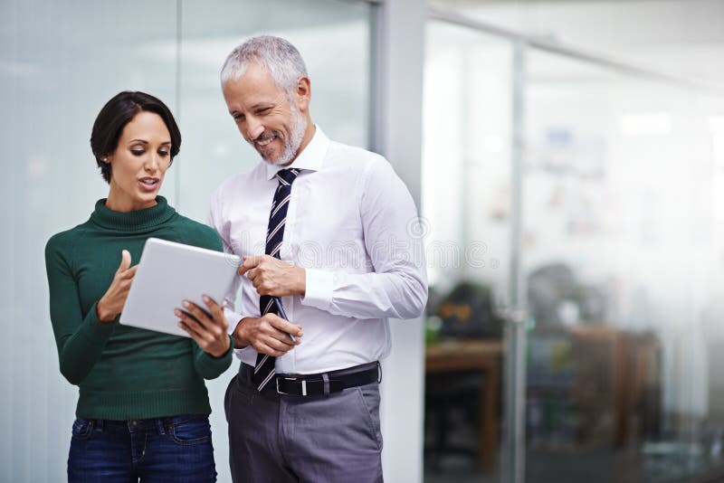 Theyre Both Excited about the New Office Tablet. Two Colleagues Looking ...