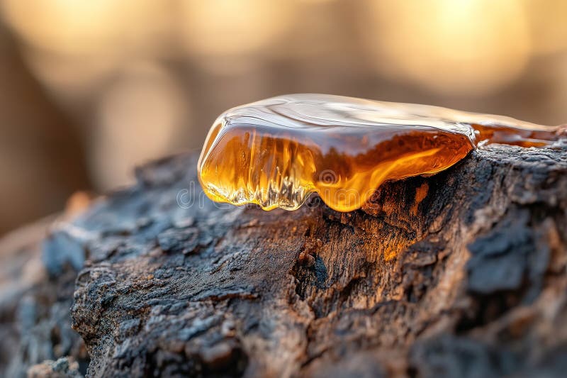 Thick Amber Resin Gently Flows from the Rough Bark of a Tree ...