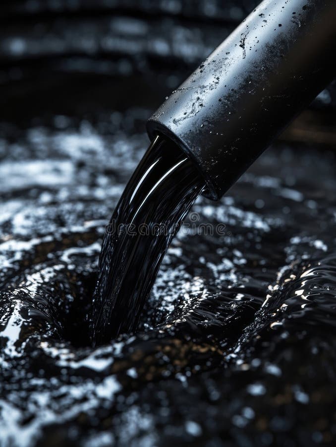 Oil Flows from a Pipe into a Large Container, Creating Ripples in a ...