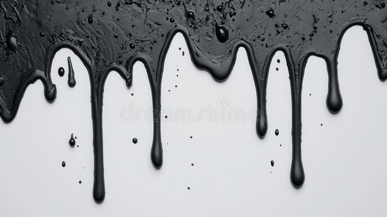 Thick Black Paint Dripping Creating a White Wall, Down an Abstract ...