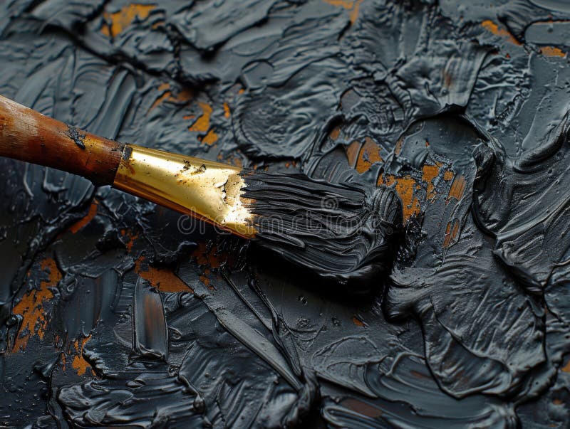 Thick Black Paint Smeared with a Brush Creating Heavy Texture Stock ...