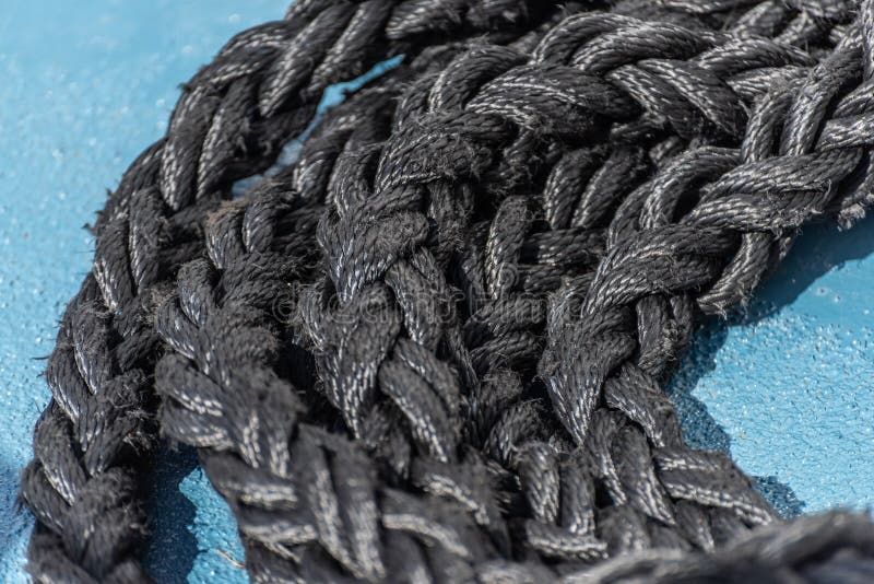 Thick, Black Rope on a Blue Ship Deck.. Stock Image - Image of chain ...