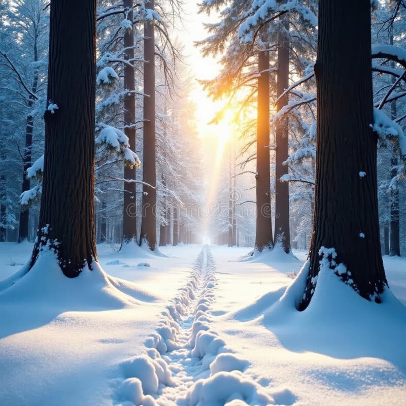 Thick Blanket of Snow, Ancient Trees, Sunlight Filtering through ...