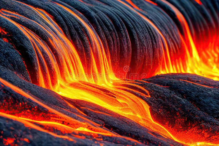Thick Burning Lava Texture Flowing Down from Volcano Stock Image ...