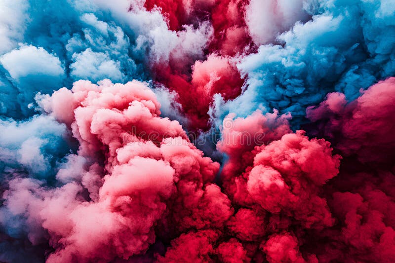 Dynamic Explosion of Colorful Smoke in Shades of Blue and Red Creating ...