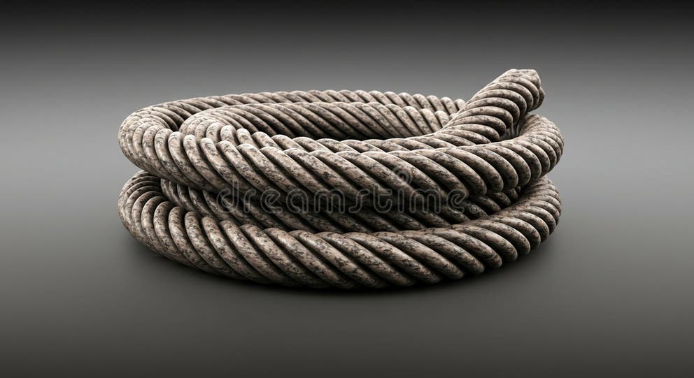 Thick Coil of Brown Rope with a Textured Surface, Tightly Wound on a ...