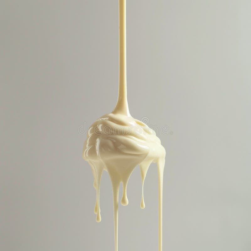 Thick Creamy Liquid Dripping in Smooth Streams Against a Neutral ...