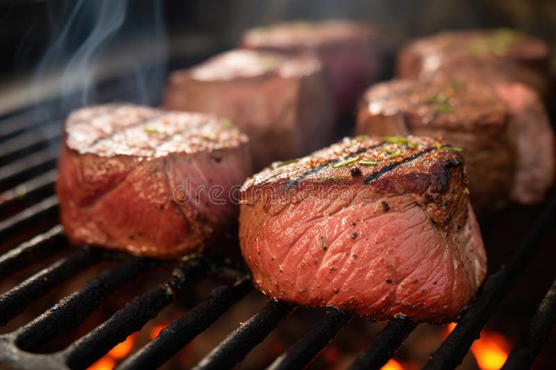 Thick Cut Filet Mignon on a Smoky Grill Stock Illustration ...