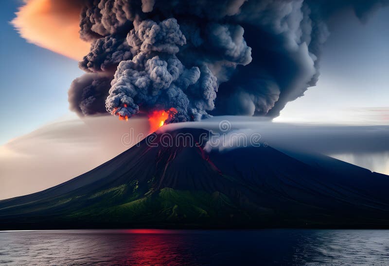 Volcanic Ash Cloud Rising from Erupting Volcano â€“ Thick, Dark Ash ...