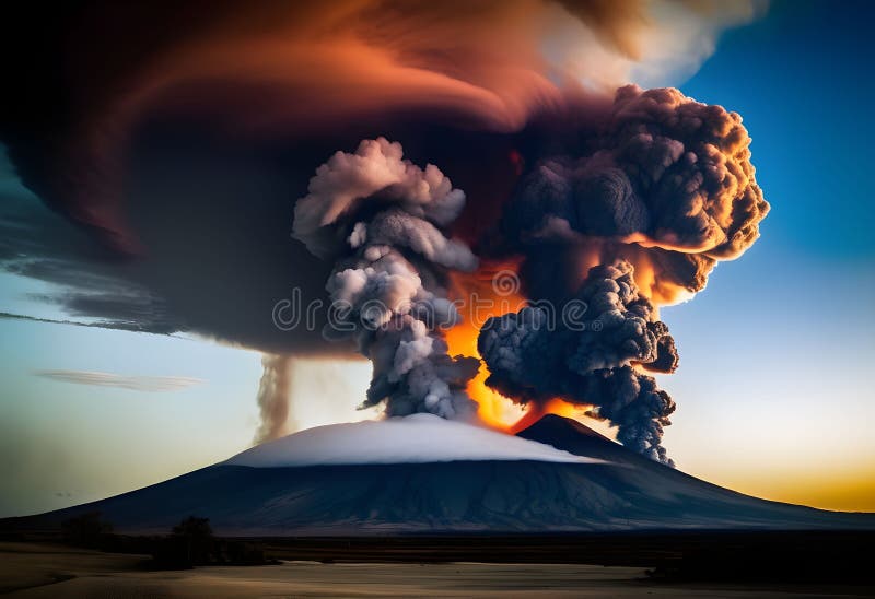 Erupting Volcano and Volcanic Ash Cloud â€“ Dark Clouds Reaching the ...
