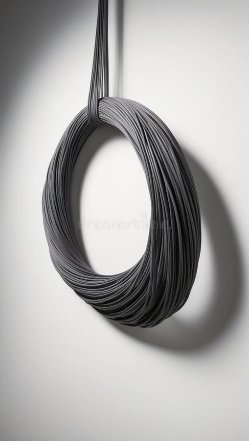 A Thick, Dark Gray Cord is Coiled into a Circular Shape and Suspended ...