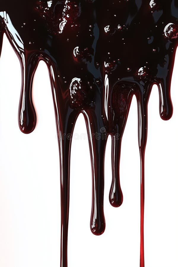 Thick Dark Red Viscous Liquid Dripping Down, Creating Glossy Texture ...
