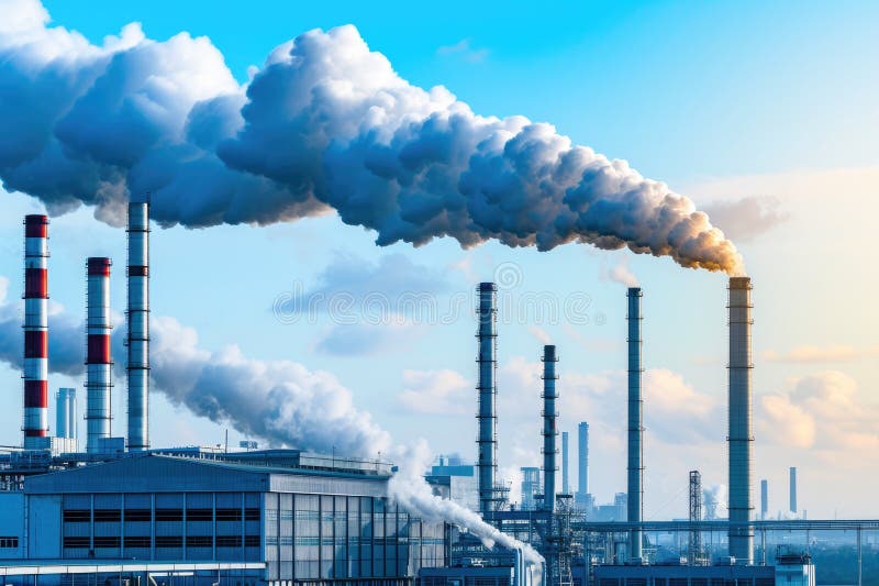 Thick Dark Smoke Rising from Industrial Facility. Stock Illustration ...