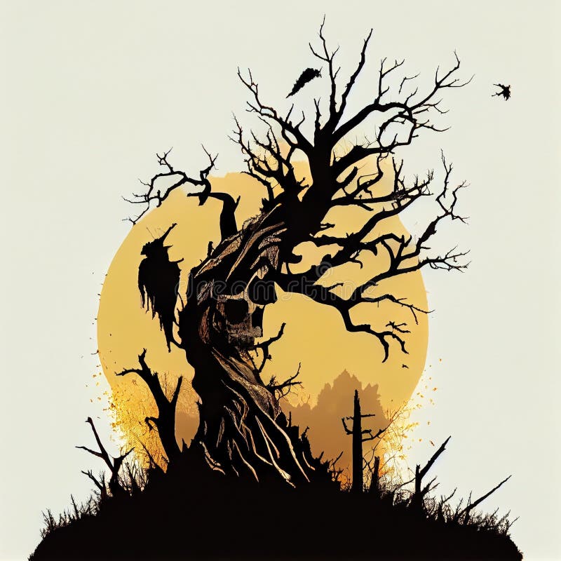Thick Dead Tree Silhouette, Made with Generative AI Stock Illustration ...