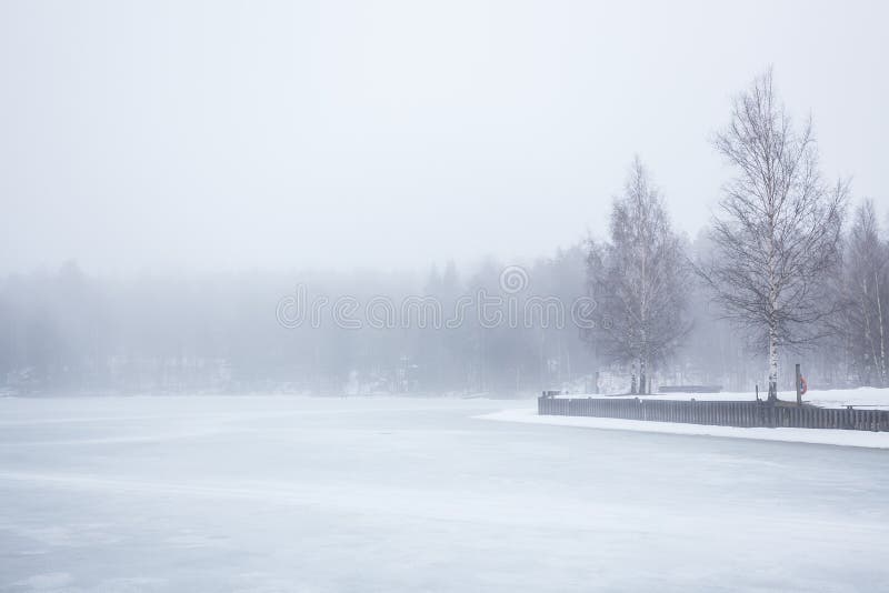 Thick Fog at Frozen Lake Landscape Stock Image - Image of misty, lake ...